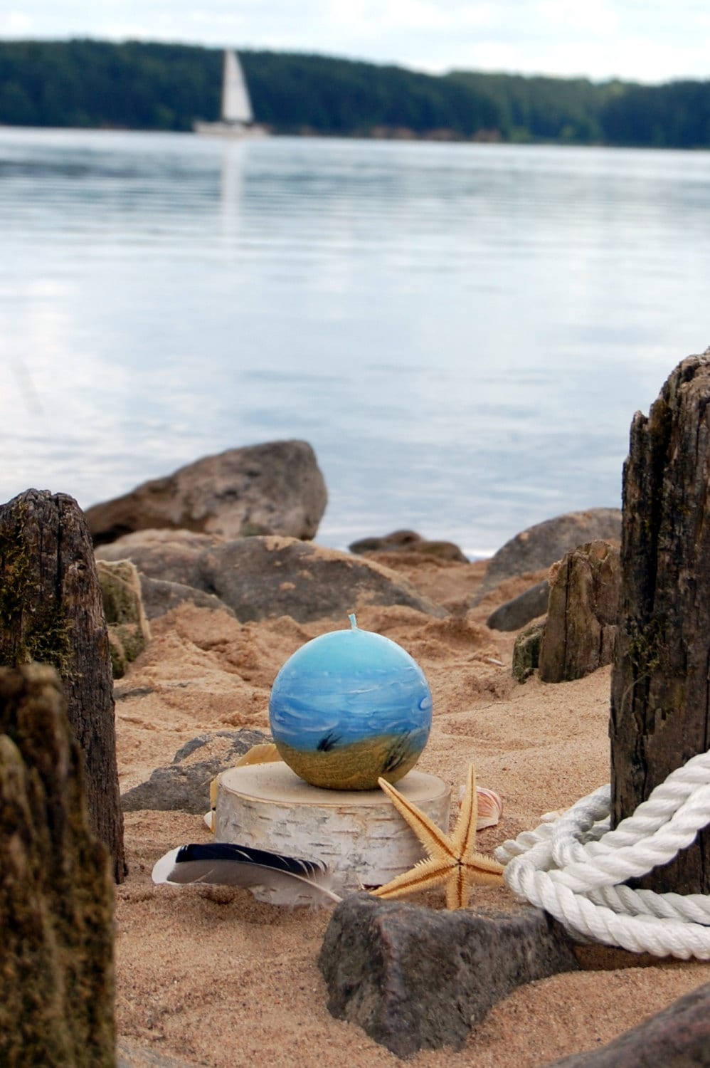 Nautical Ball Candle Marine Decor Sky Sea and Dunes | Etsy