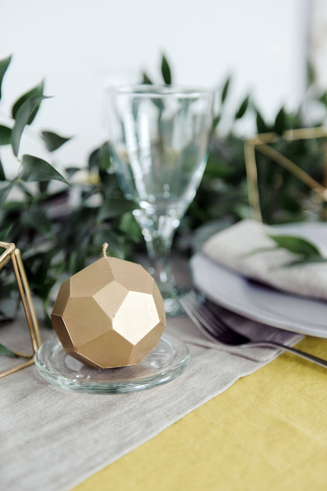 Geometric Faceted Gold Candle for Modern Home Gold Modern - Etsy UK