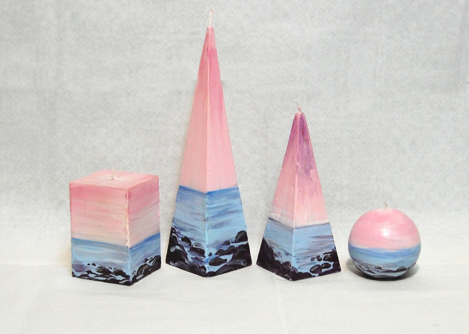Handpainted Pyramid Candle With Lighthouse on the Breakwater - Etsy