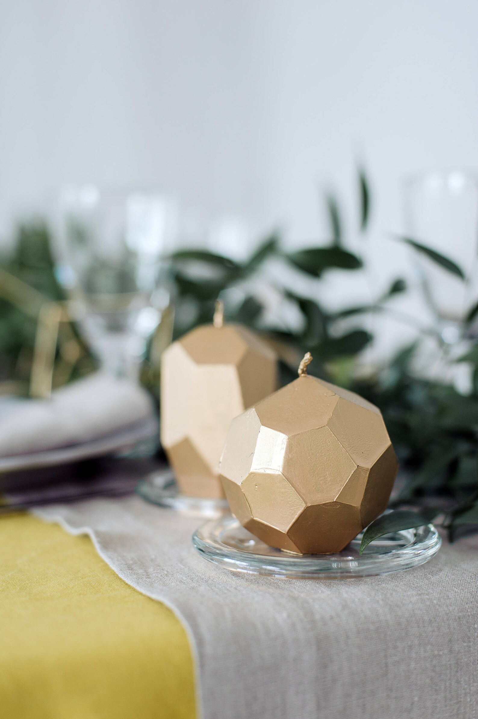 Geometric Faceted Gold Candle for Modern Home Gold Modern | Etsy