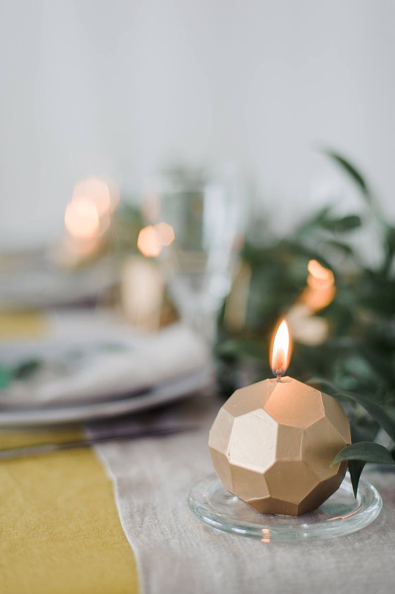 Geometric Faceted Gold Candle for Modern Home Gold Modern - Etsy UK