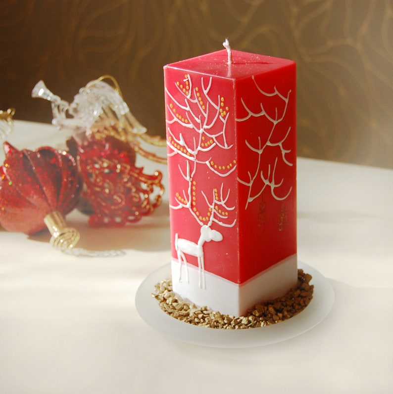 Christmas Pillar Candle Rectangle Handpainted White Deer on - Etsy