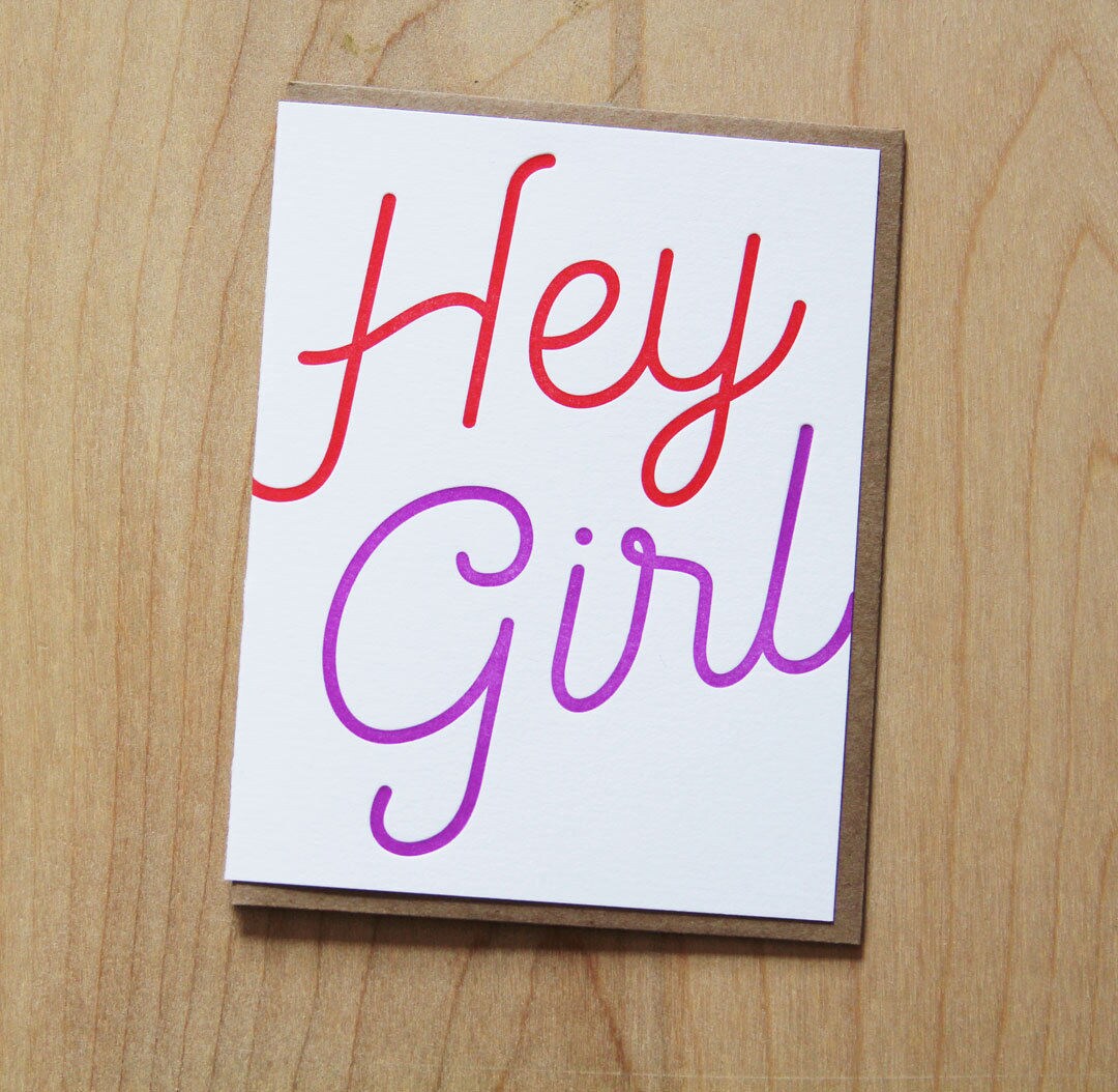 Hey Girl, Letterpress Greeting Card - Etsy