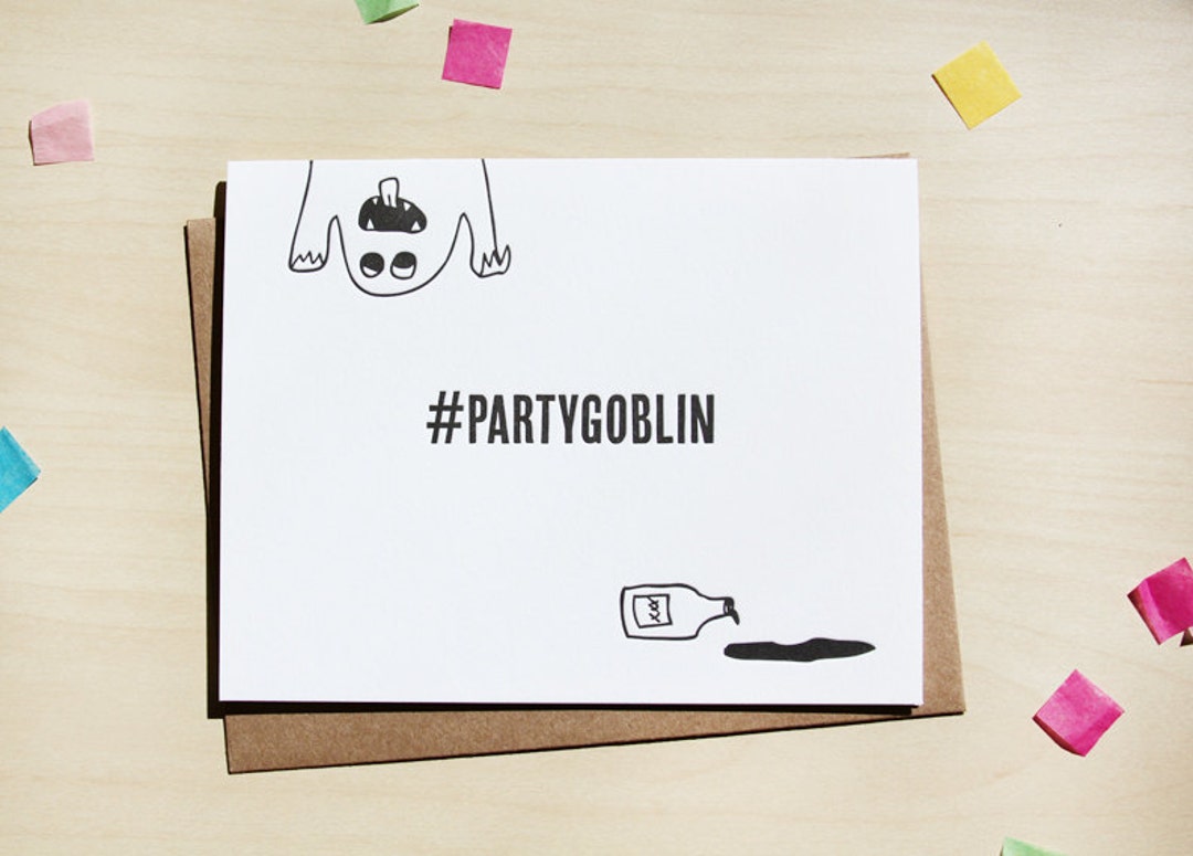 Letterpress Birthday Card, Hashtag Party Goblin - Etsy