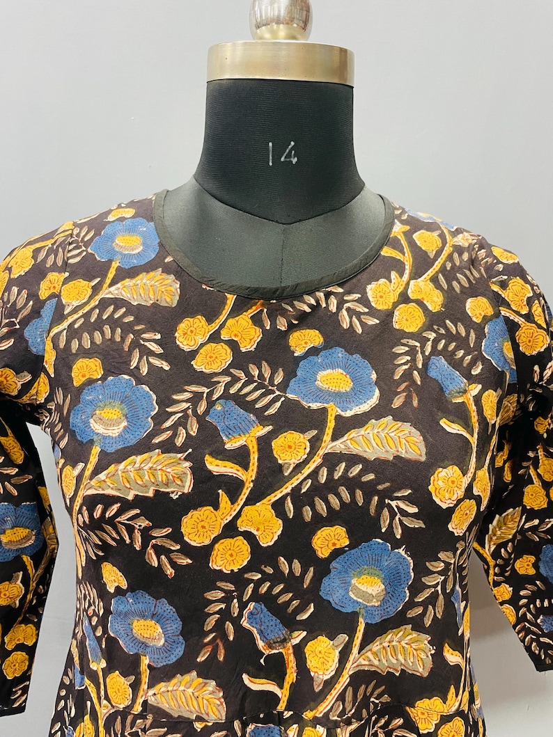 Jaipur Hand Block Print Cotton Dress, Floral Vine Tiered Midi, Boho ...