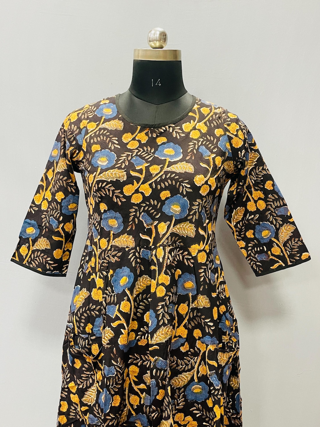Jaipur Hand Block Print Cotton Dress, Floral Vine Tiered Midi, Boho ...