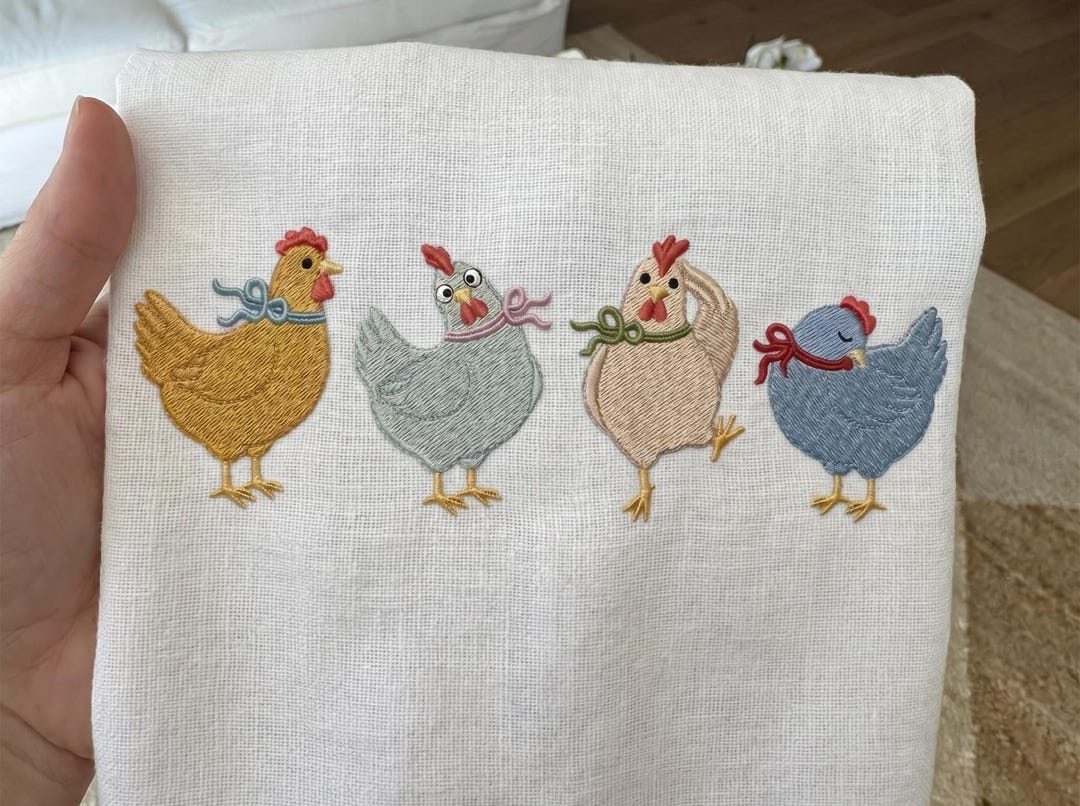 Farmhouse Chicken Embroidery Design, Backyard Hens Bouquet, Country ...