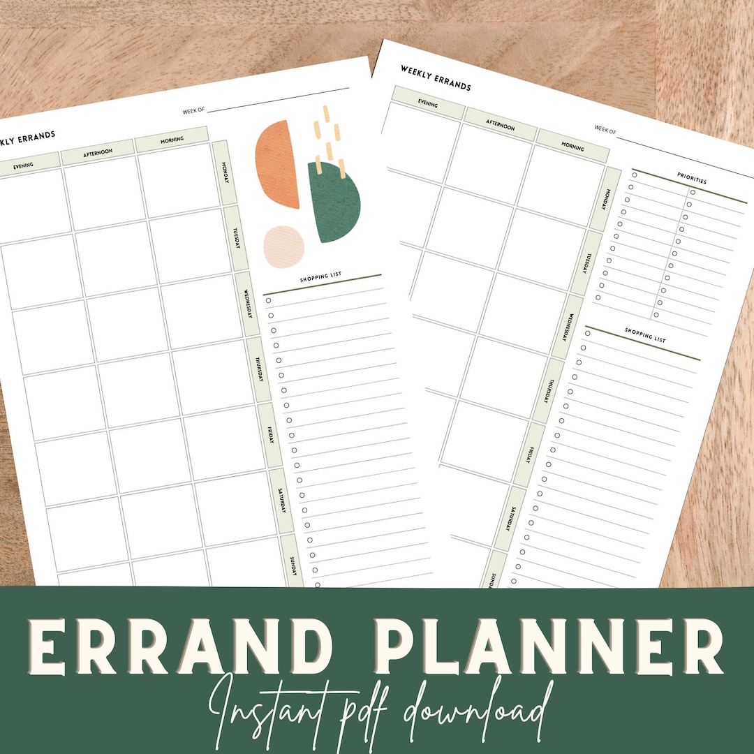 Weekly Errand Planner With Shopping List, Notes, Minimalist Errand ...