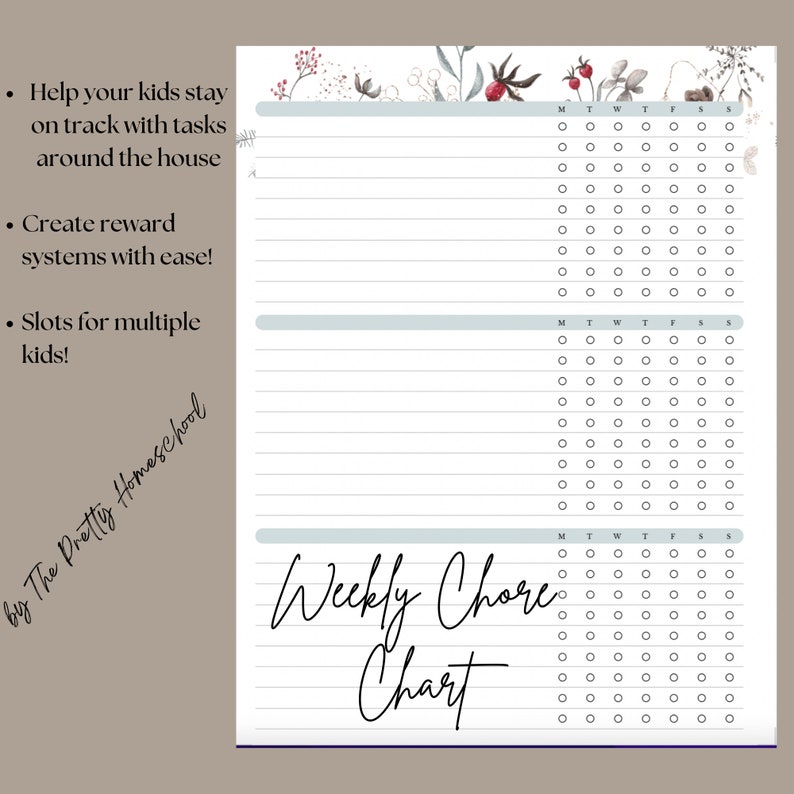 Daily Chore Chart, Habit Tracker, Weekly Chore Chart, Winter Floral ...