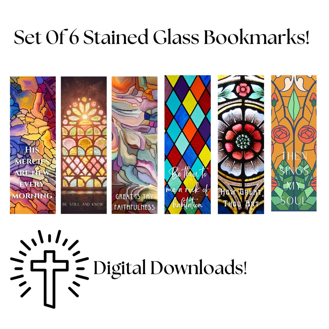 Stained Glass Window Bookmarks (set of 6) With Bible Verses and Hymn ...