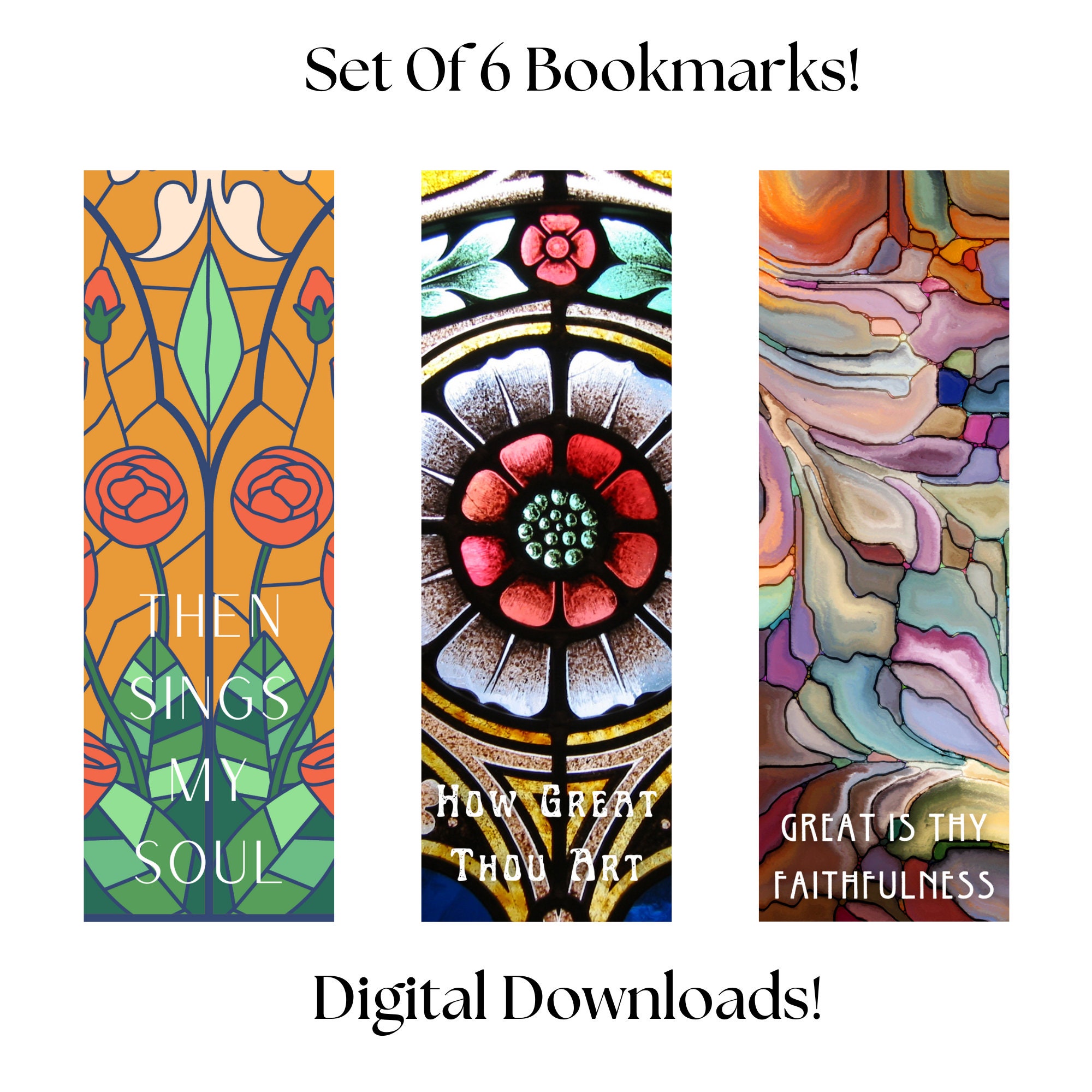Stained Glass Window Bookmarks (set of 6) With Bible Verses and Hymn ...