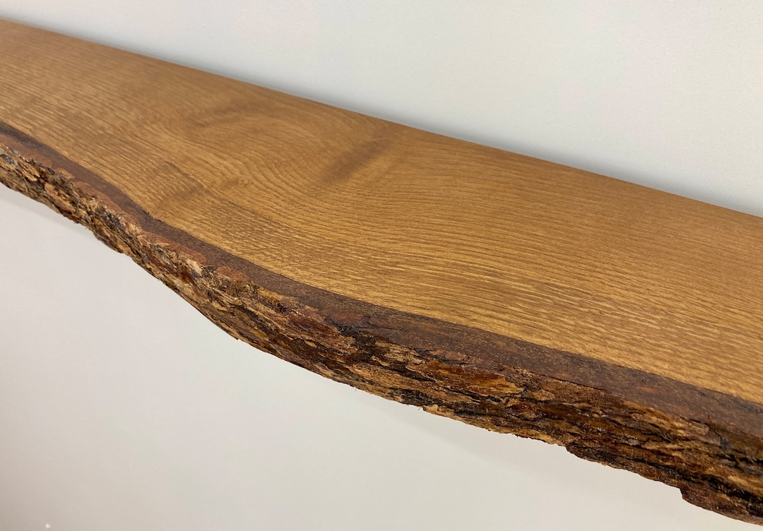 Oak Live Edge Shelf With Bark Fully Finished - Etsy