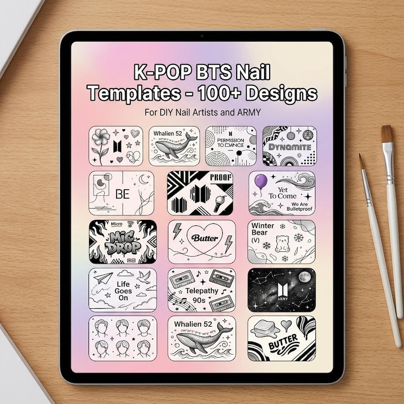 BTS K-POP Nail Art Templates - 100+ Designs, Printable Nail Stickers ...