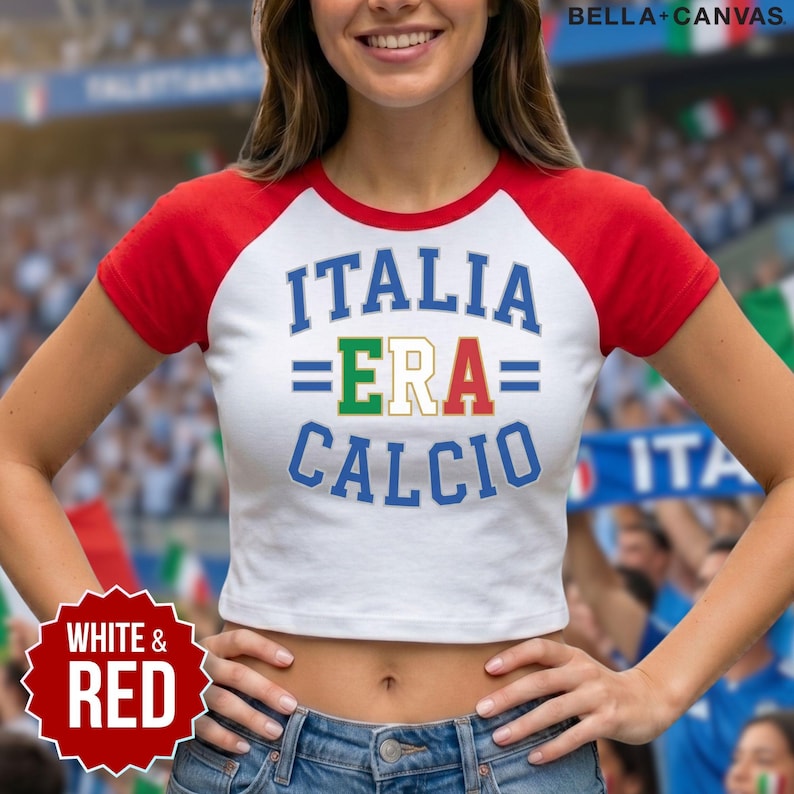 Italia Calcio Era Raglan Baby Tee Bella Canvas Women Soccer Crop Top ...