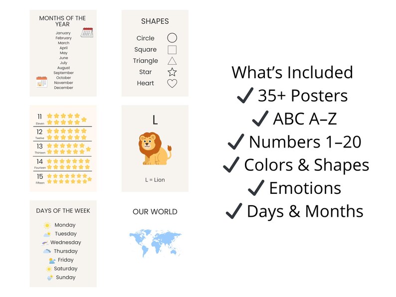 Montessori Learning Bundle – ABC, Numbers, Colors, Emotions Posters ...