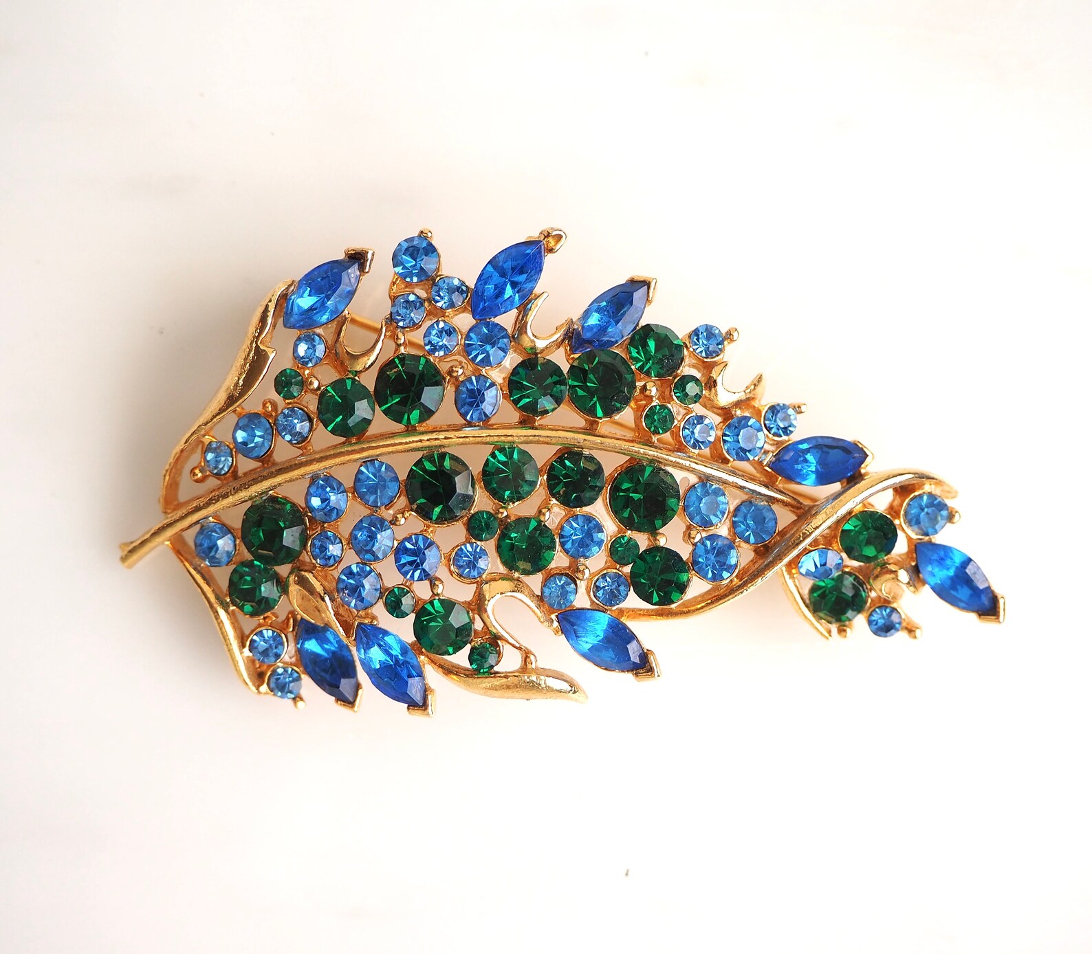 Vintage Lisner Signed Rhinestone Brooch Pin Blue Green Gold | Etsy