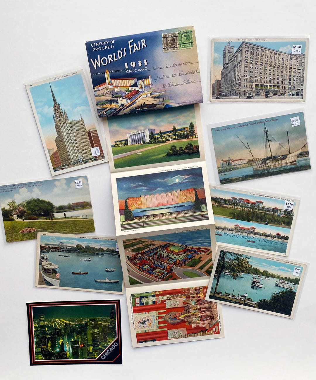 Chicago Vintage Antique Postcards and World's Fair 1933 Folding ...