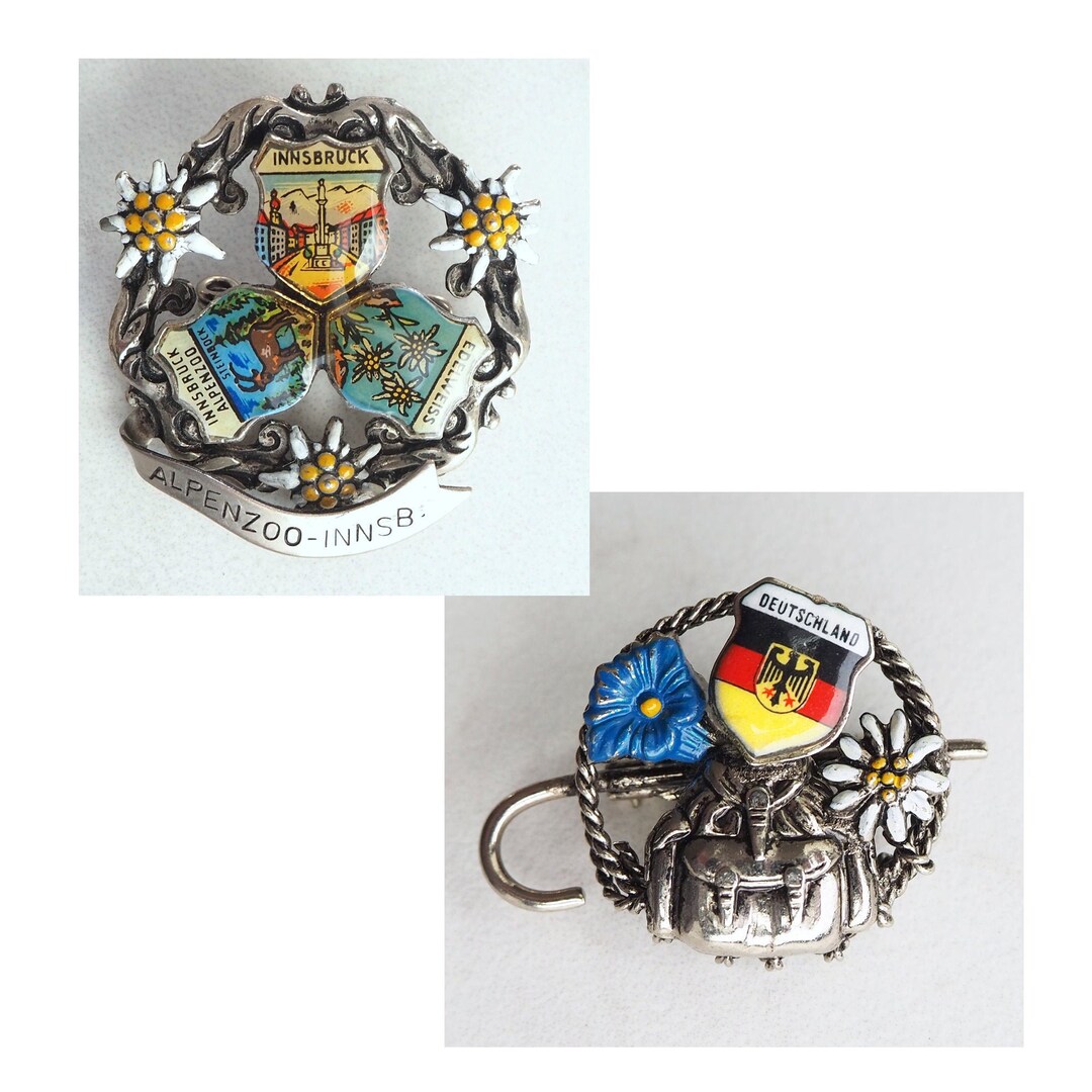 Vintage Travel Alpine Souvenir Brooch Pins Bulk Lot Two Pieces Enamel ...