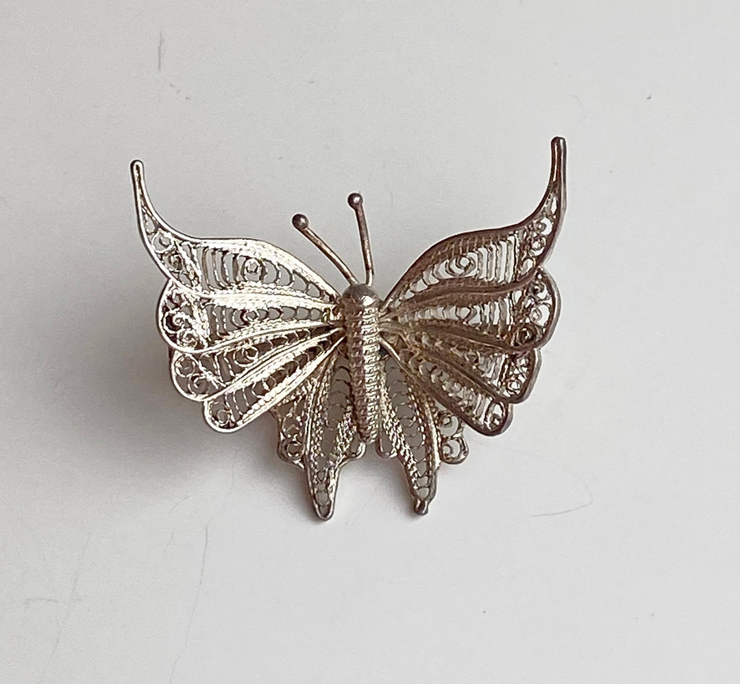 Sterling Silver Filigree Butterfly Brooch Pin- Vintage- Lovely Small ...