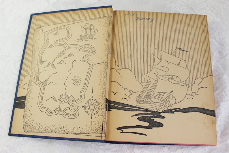Treasure Island Antique Book Blue Hardcover Art Deco Early | Etsy