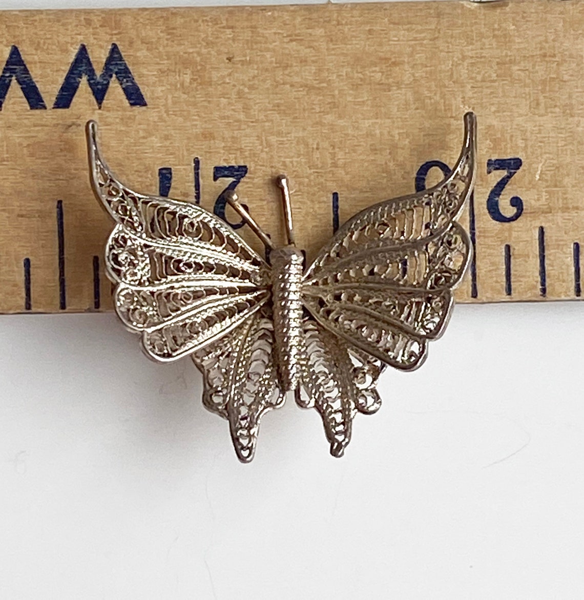 Sterling Silver Filigree Butterfly Brooch Pin- Vintage- Lovely Small ...