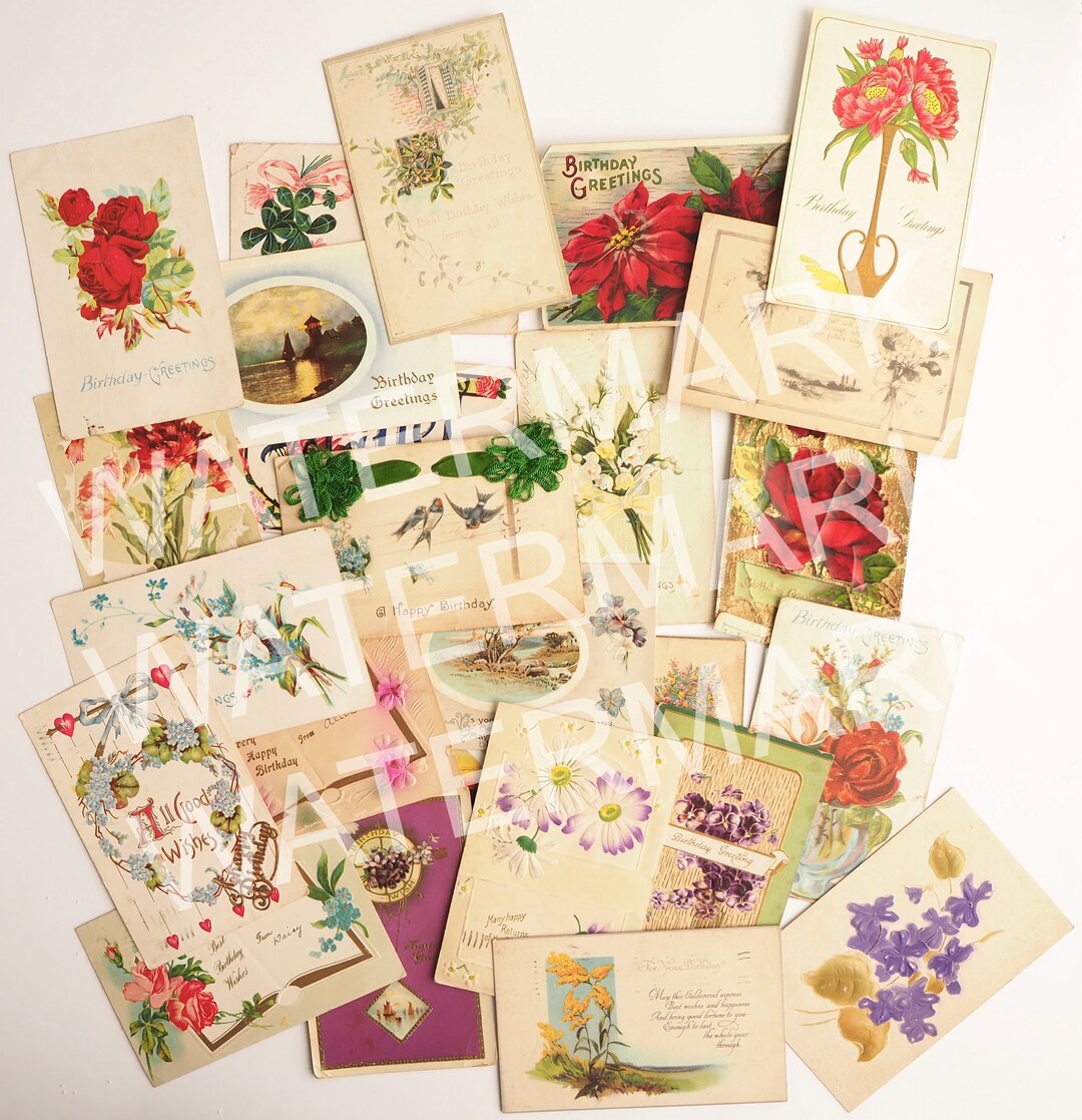 Birthday Postcards Bulk Lot Set of 26 Antique Victorian Era 1900’s ...