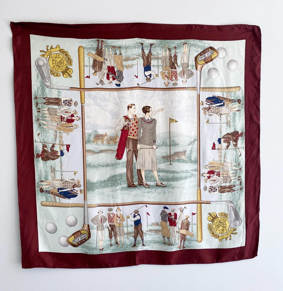 Vintage Ralph Lauren Silk Scarf Designer Large 34 Inches Square Golf ...