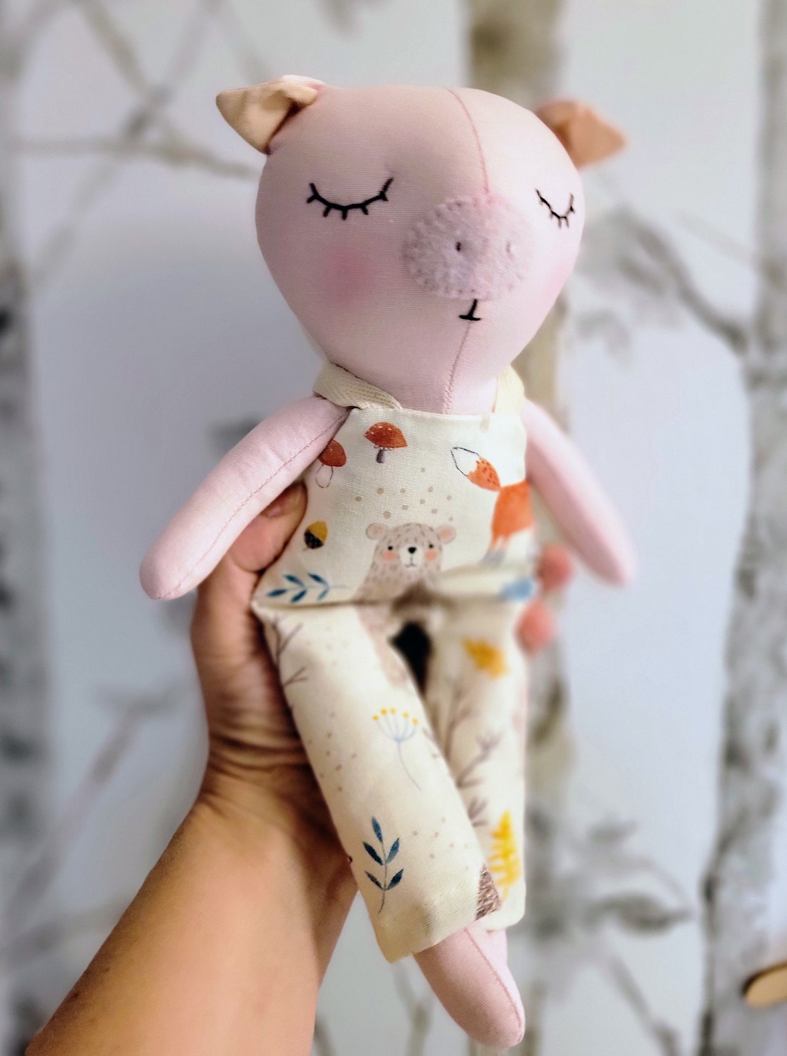 Cloth Animal Doll, Pig Rag Doll, Fabric Doll Piglet, Heirloom Doll Pig ...