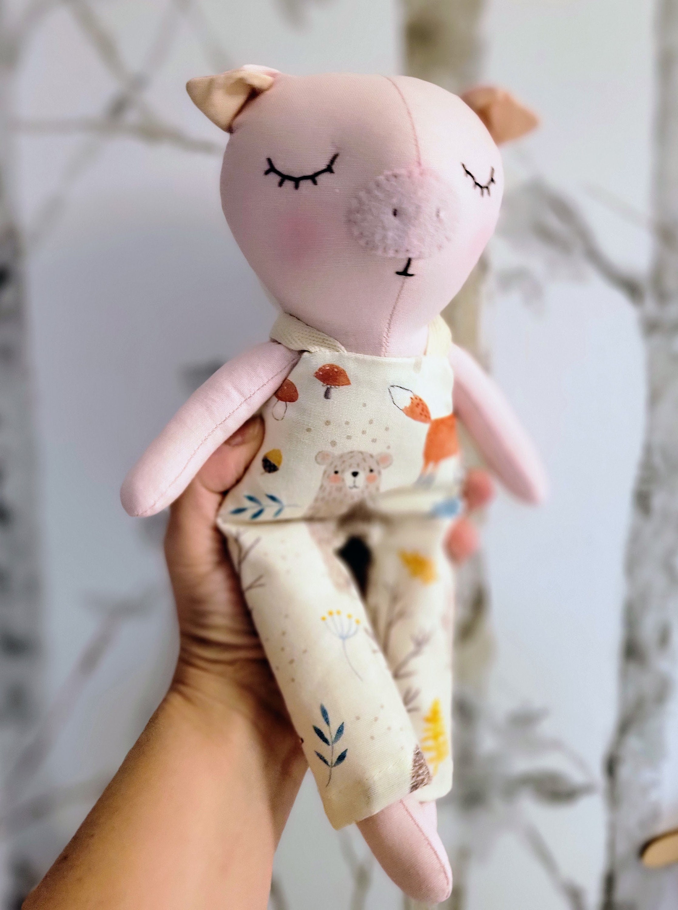 Cloth Animal Doll, Pig Rag Doll, Fabric Doll Piglet, Heirloom Doll Pig ...