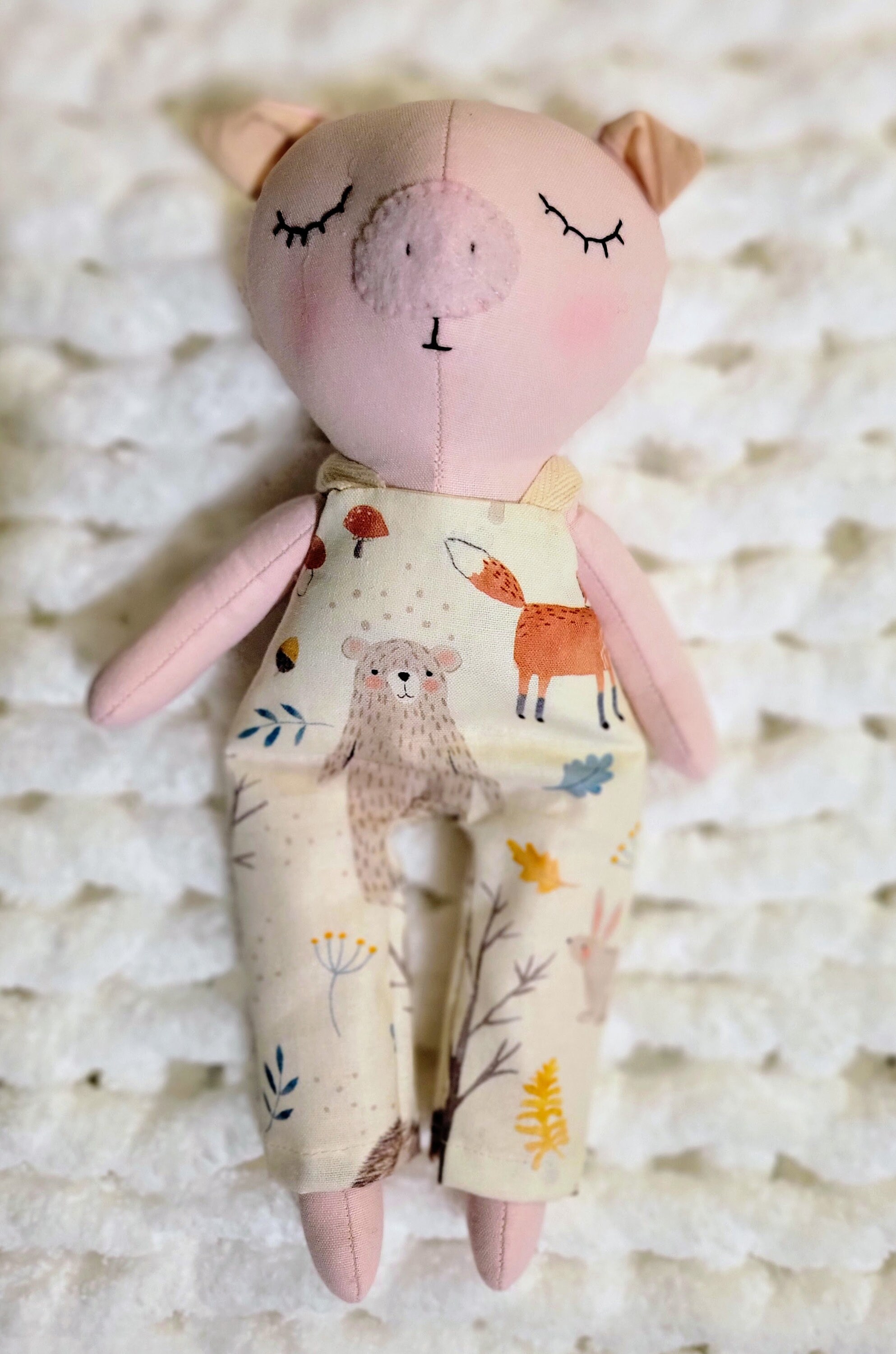 Cloth Animal Doll, Pig Rag Doll, Fabric Doll Piglet, Heirloom Doll Pig ...