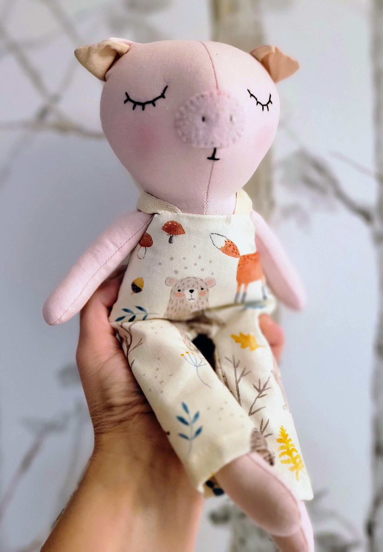 Cloth Animal Doll, Pig Rag Doll, Fabric Doll Piglet, Heirloom Doll Pig ...
