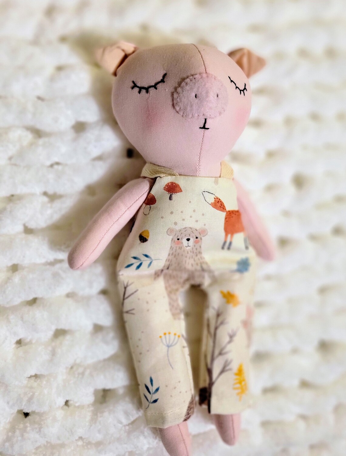 Cloth Animal Doll, Pig Rag Doll, Fabric Doll Piglet, Heirloom Doll Pig ...