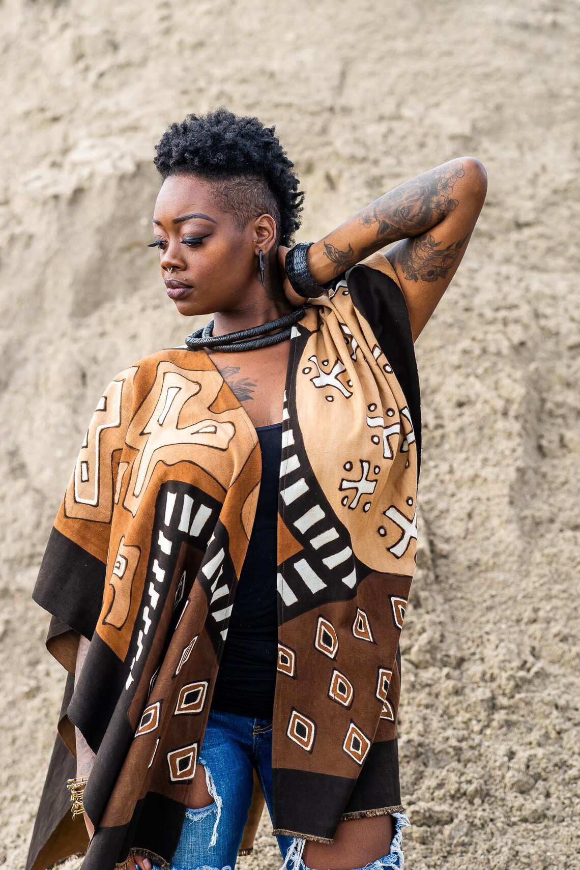 Modern Mudcloth Ruana Bogolan Wrap Decorative Ethnic | Etsy