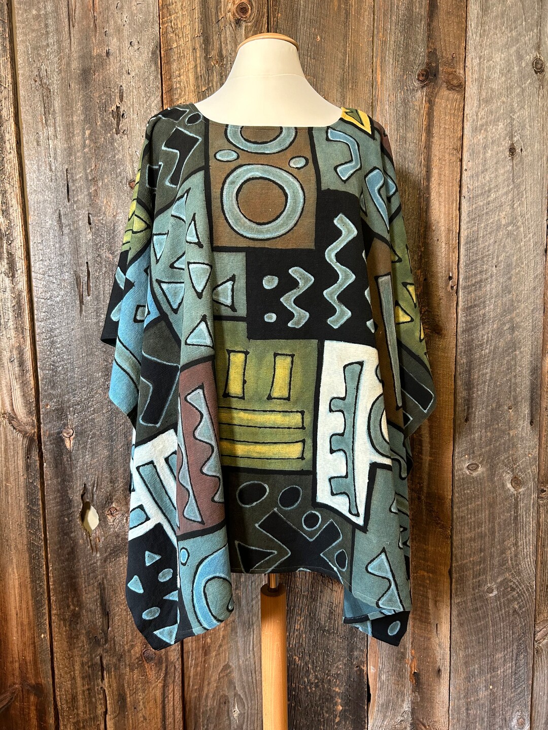 Indigo Mudcloth Poncho, Indigo Bogolan Mudcloth, Multicolored Mudcloth ...
