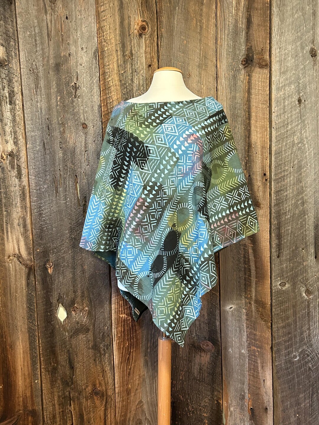 Indigo Mudcloth Poncho: Hand-painted Green Cotton Textile - Etsy