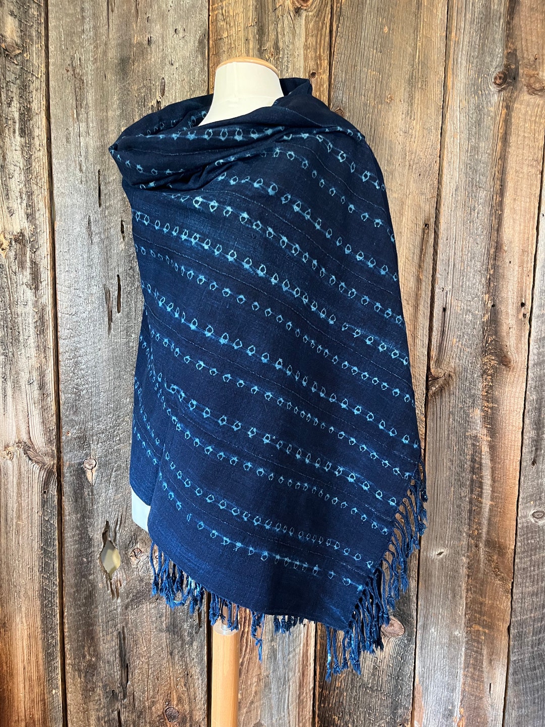 Deep Blue Indigo Dyed Shawl With Fringe, Indigo Dyed Shawl, Indigo Dyed ...