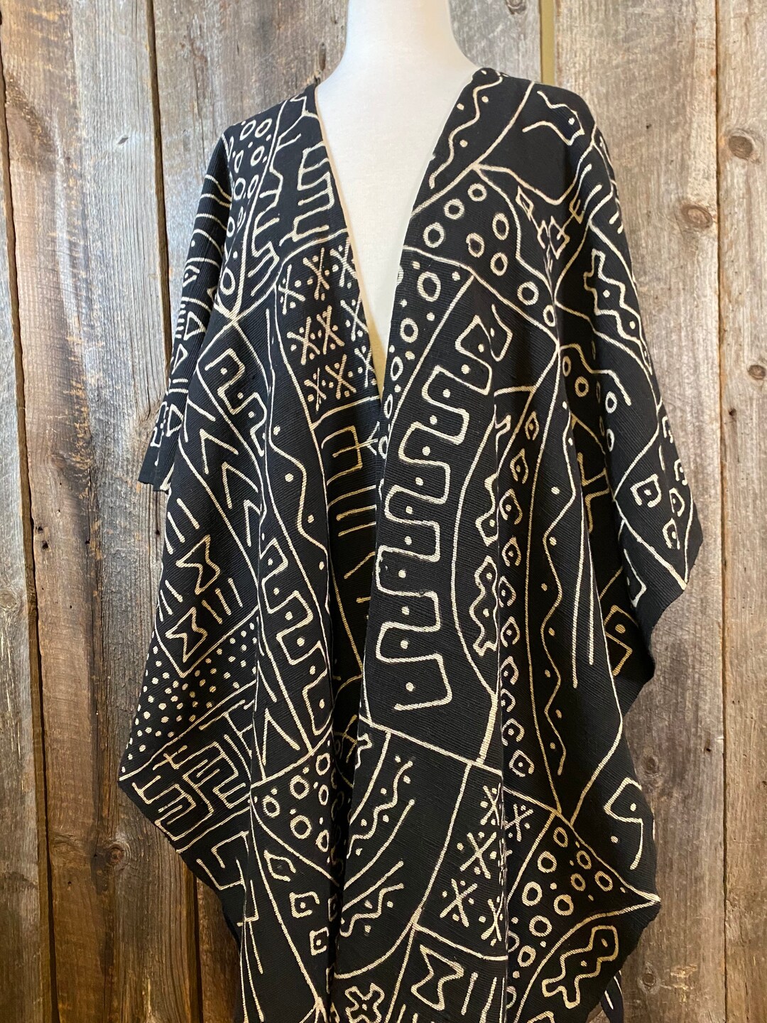 Mudcloth Ruana, Bogolan Wrap, Boho Mudcloth Shawl, Mudcloth Jacket ...