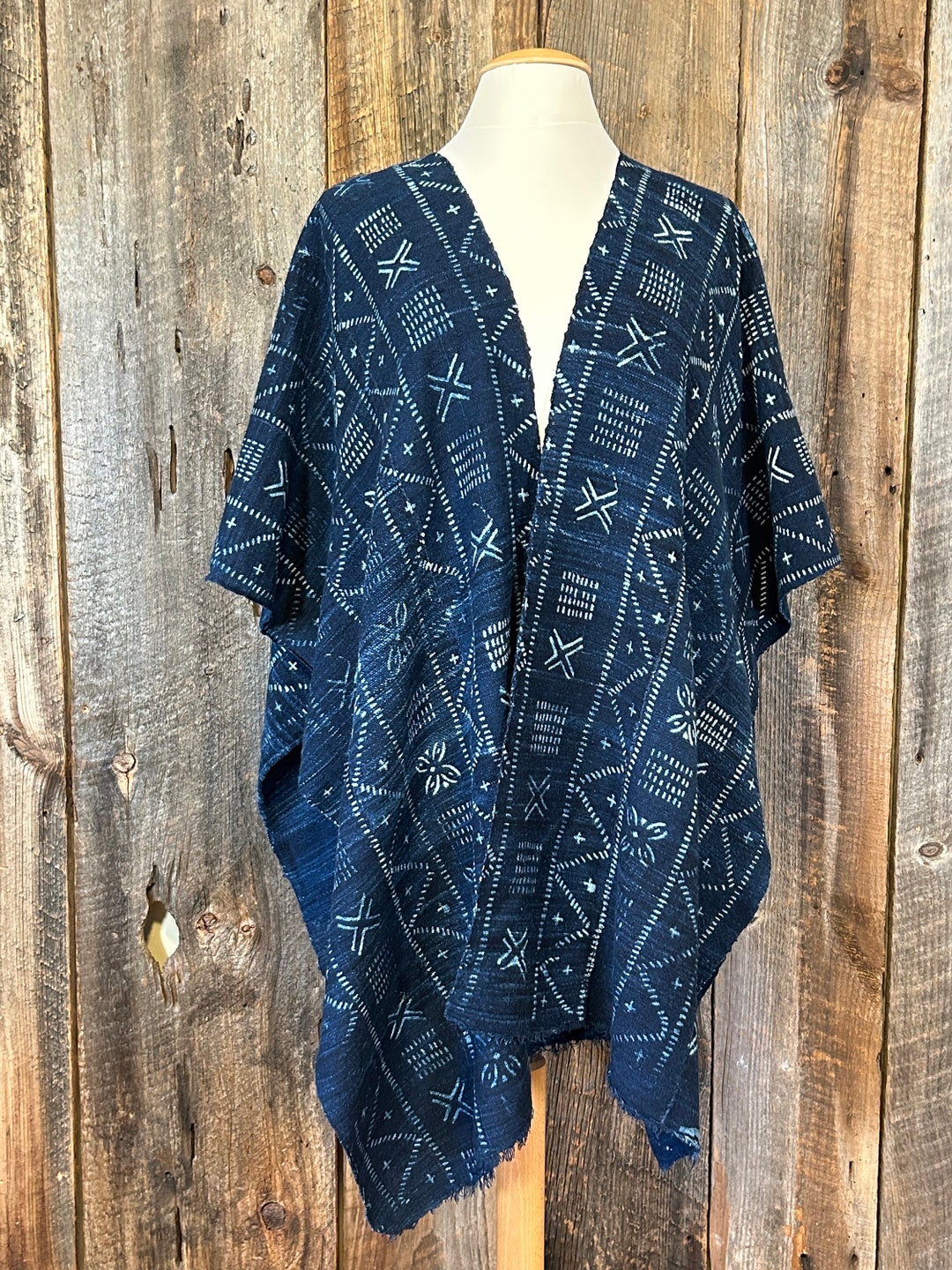Vintage Indigo Ruana, Distressed Indigo Poncho, African Vintage Indigo ...