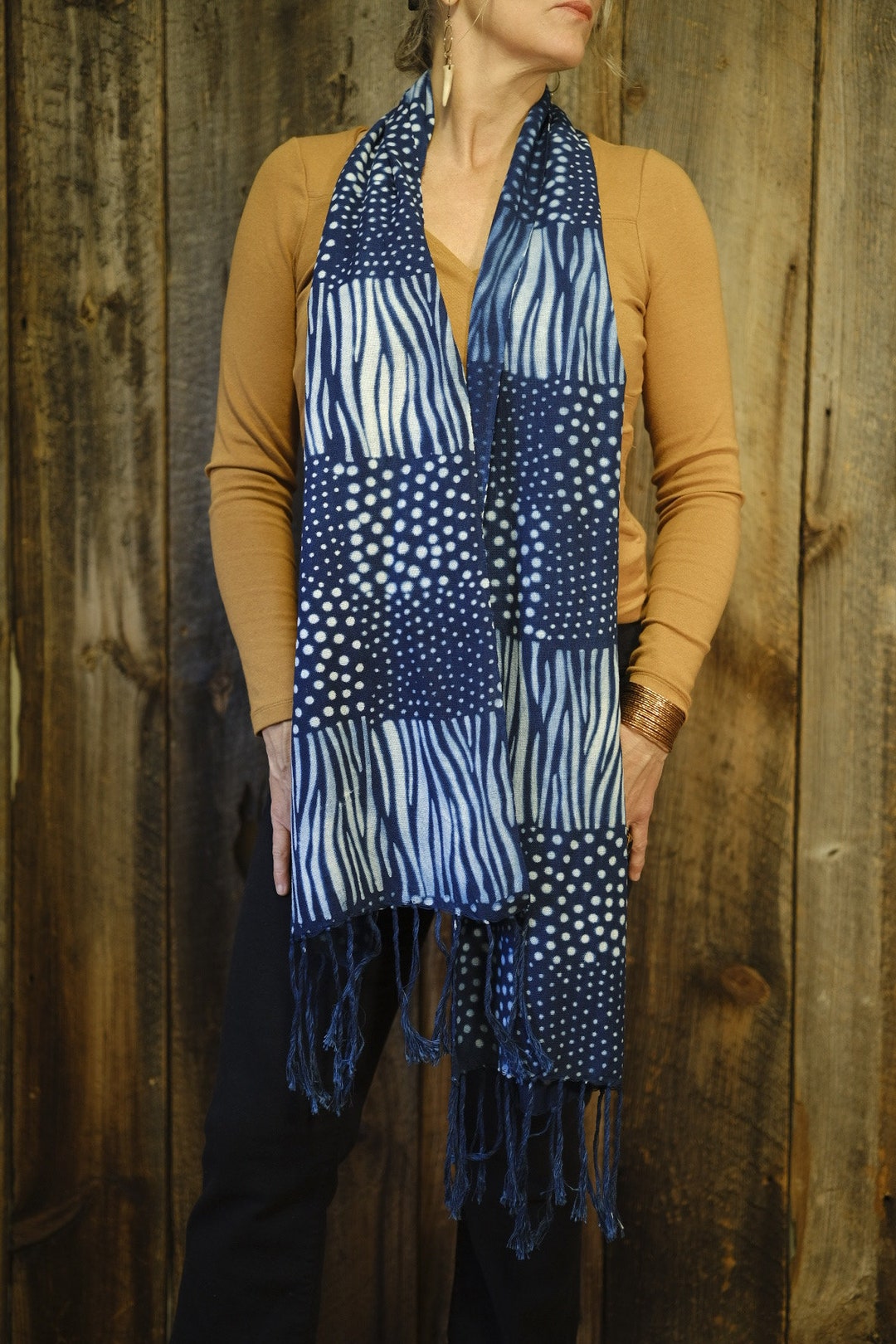 Indigo Scarf, Boho Shawl, Hand-painted Scarf, Mudcloth Fabric Shawl ...