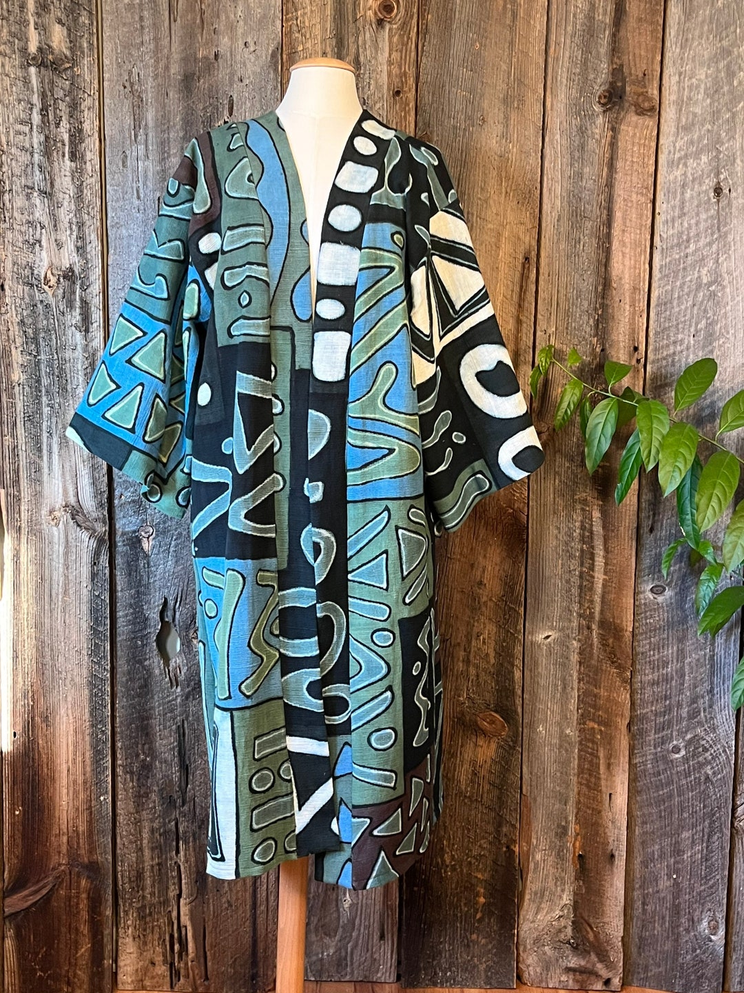 Modern Mudcloth Kimono, Mudcloth Jacket, Indigo Mudcloth, Handpainted ...