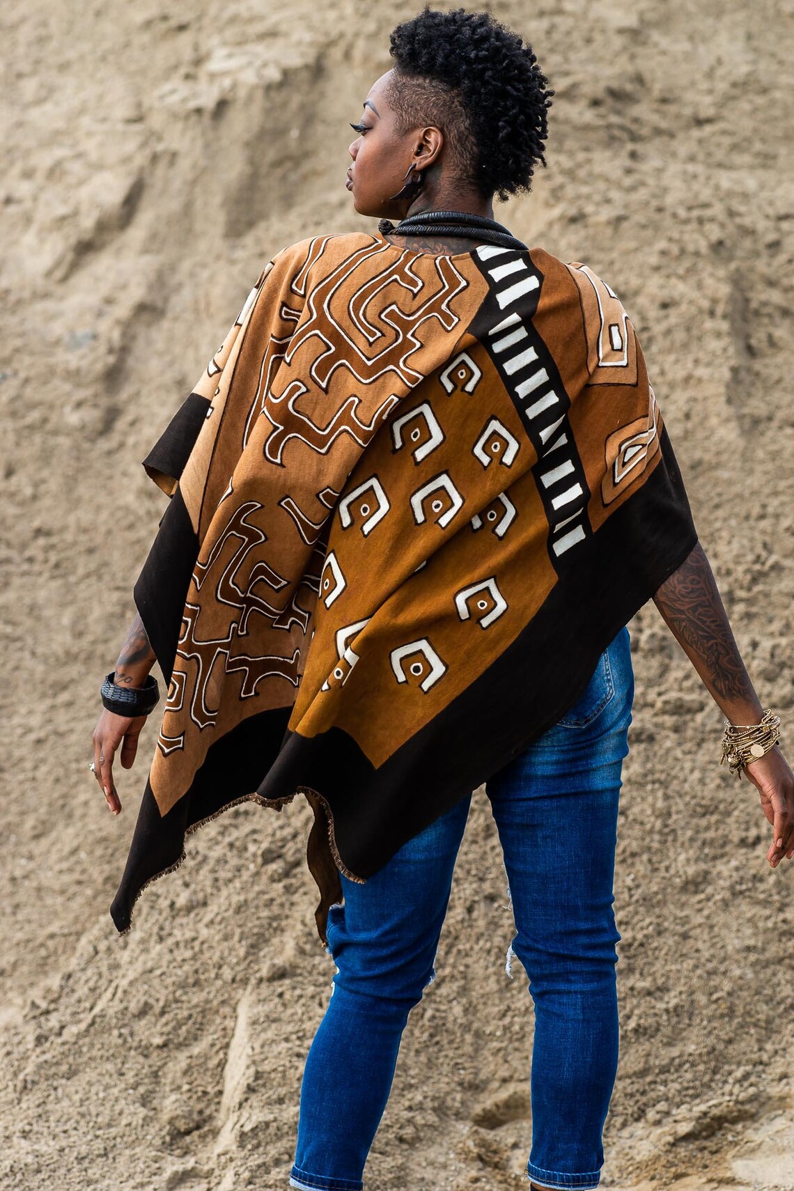 Modern Mudcloth Ruana Bogolan Wrap Decorative Ethnic | Etsy