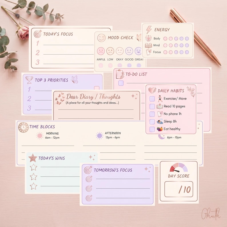 Pink Daily Dashboard Planner, Habit Mood Tracker, Self Care Journal (A4 ...