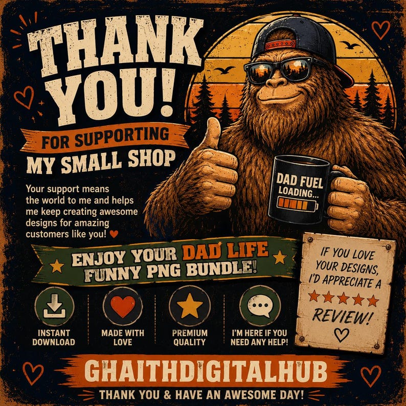 Dad Life Funny PNG Bundle, Bigfoot Dad Sublimation Graphics (instant ...