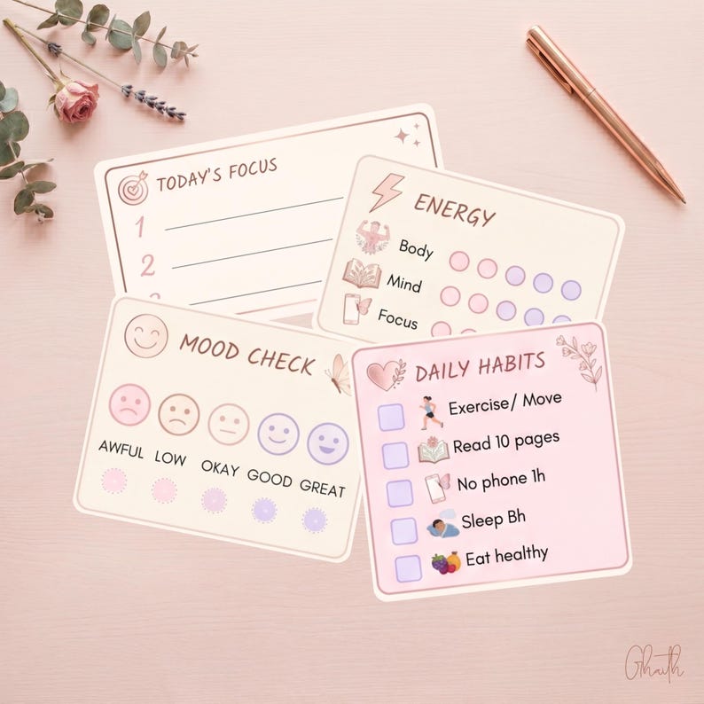 Pink Daily Dashboard Planner, Habit Mood Tracker, Self Care Journal (A4 ...