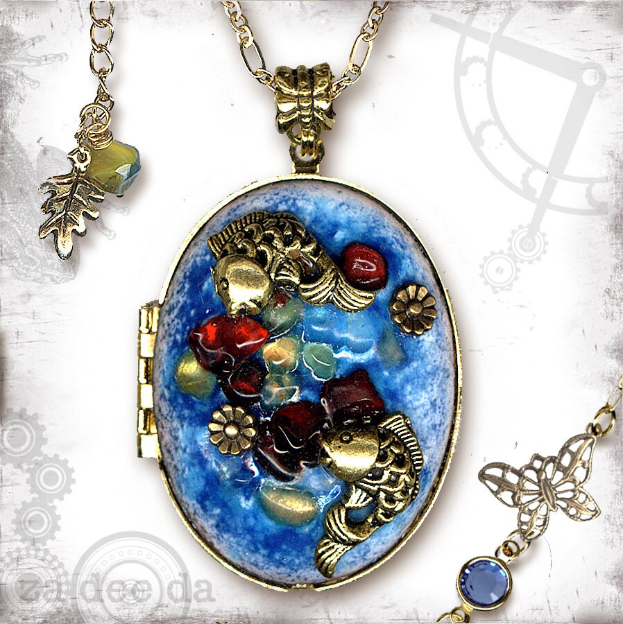 Koi Pond Enamel Locket by Za Dee Da the Mad Scientist | Etsy