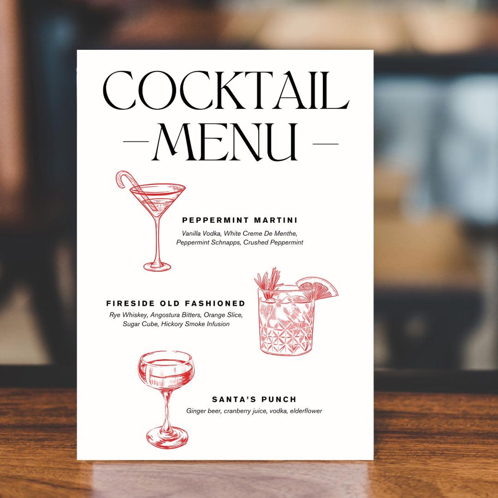 Editable Christmas Jingle and Mingle Cocktail Party Bar Menu Canva ...