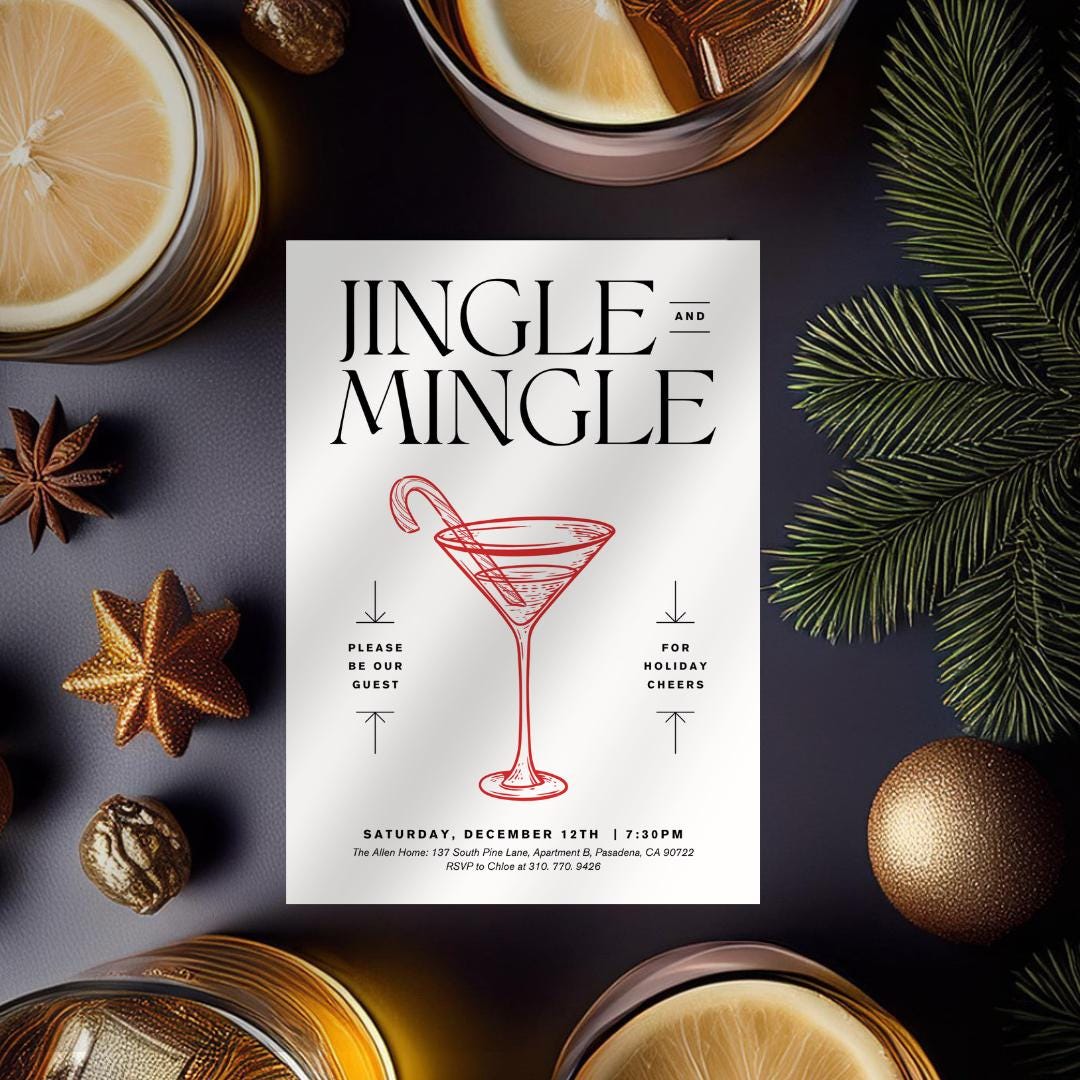 Editable Christmas Jingle and Mingle Cocktail Party Invite Canva ...