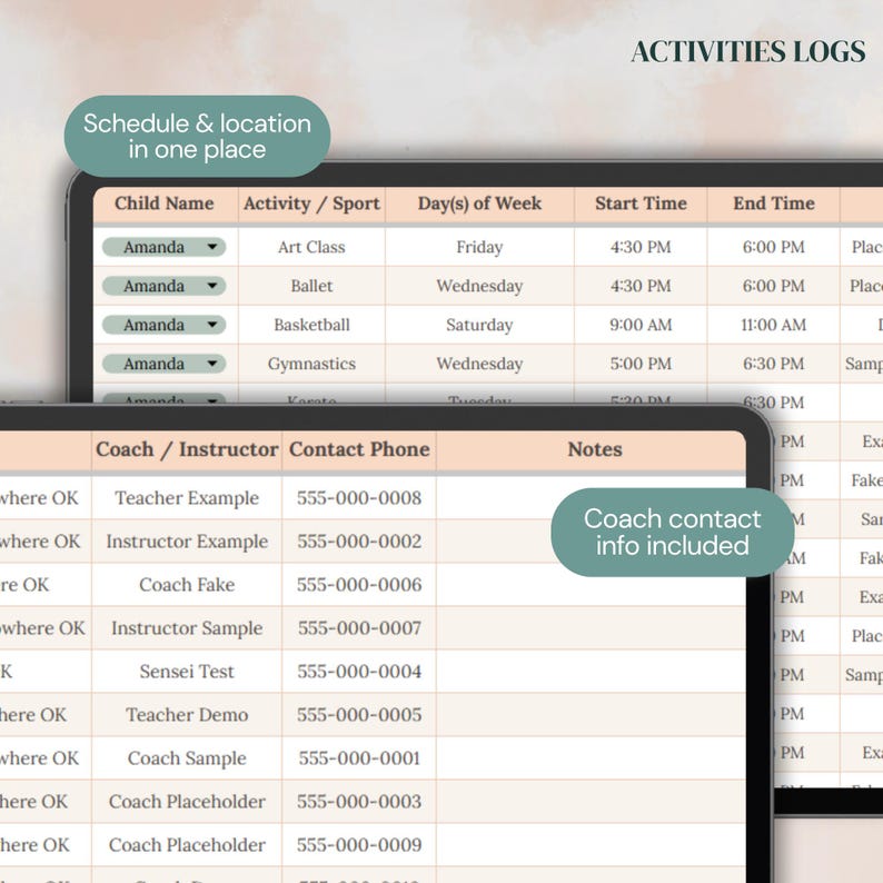 Coparenting Planner Extracurricular Activity Tracker Google Sheet Kids ...