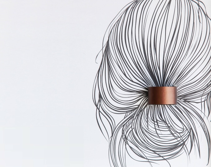 Bronze Ponytail Cuff Double Sided in Black Leather Hair Cuff Topknot ...