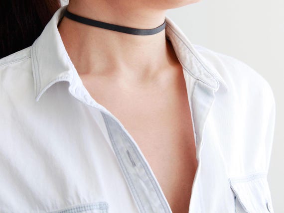 Black thin genuine leather choker necklace Plain choker Basic everyday choker Made to size adjustable choker Stainless steel clasp